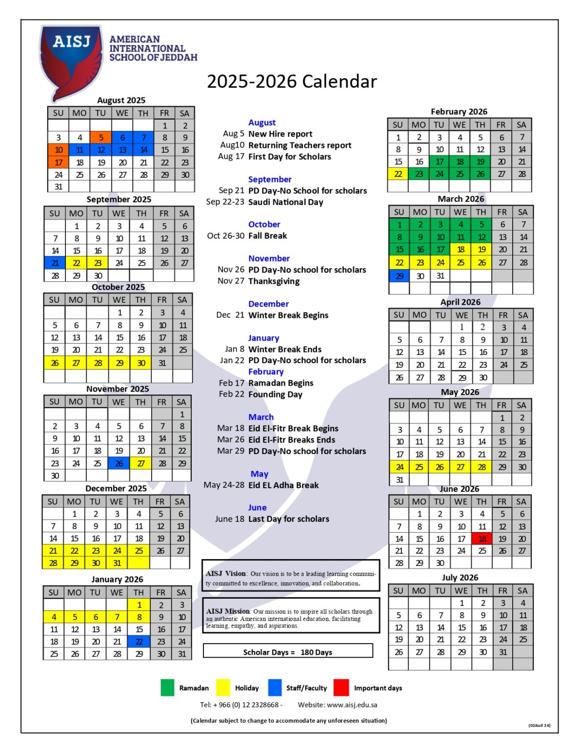 Calendar | AISJ - American International School of Jeddah